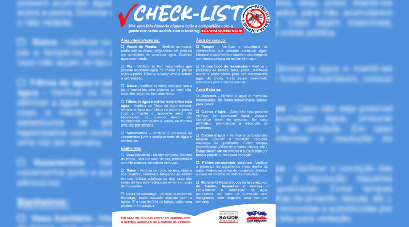 Check-list de combate à dengue! Veja como fazer sua parte – Prefeitura Estância Turística ...